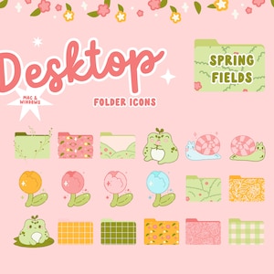 Custom Spring Desktop Icons and MacBook Wallpaper, Pink Green Whimsical ...