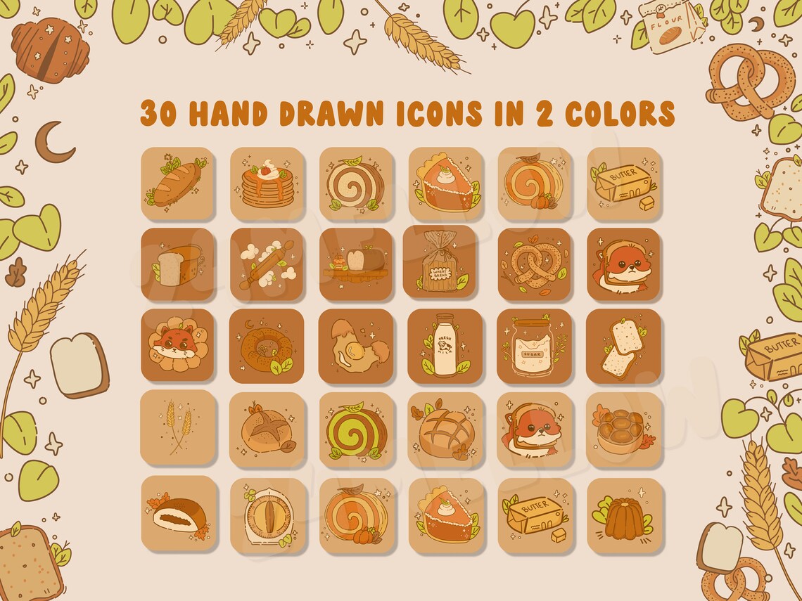 French Fox Bakery App Icons Hand Drawn iPhone Ios 14 15 & Android ...