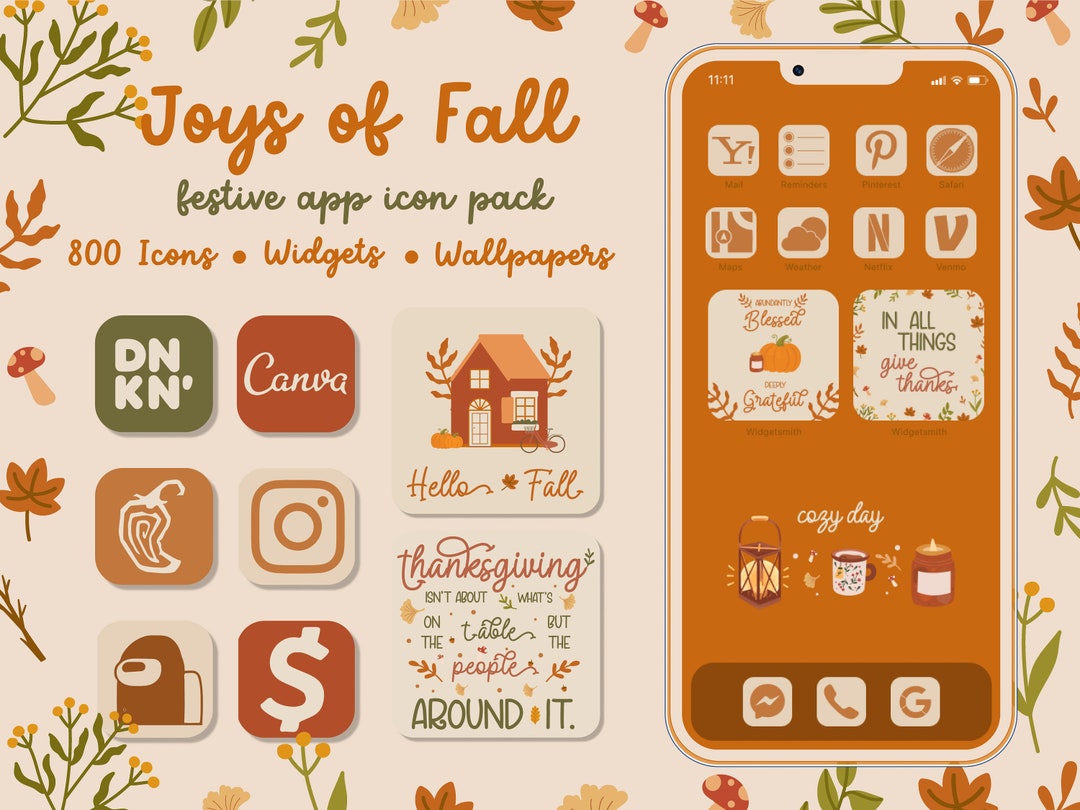 Joys of Fall App Icons Cozy Fall Thanksgiving Aesthetic App Icons Pack ...