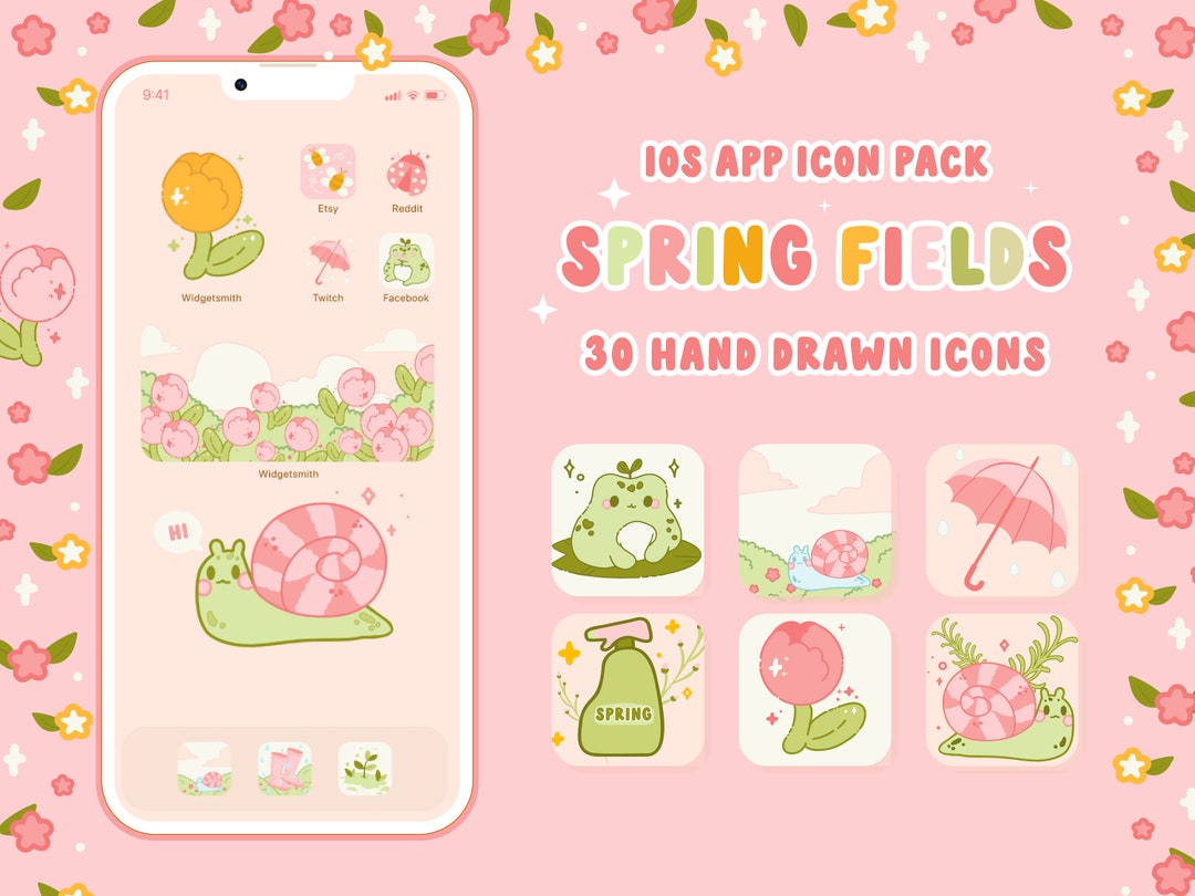 Spring Fields Aesthetic App Icons Pink Kawaii iPhone Wallpaper Widgets ...
