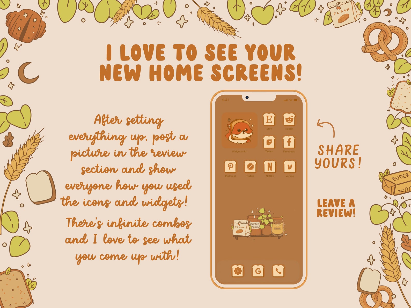 French Fox Bakery App Icons Hand Drawn iPhone Ios 14 15 & Android ...