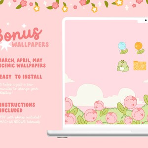 Custom Spring Desktop Icons and MacBook Wallpaper, Pink Green Whimsical ...