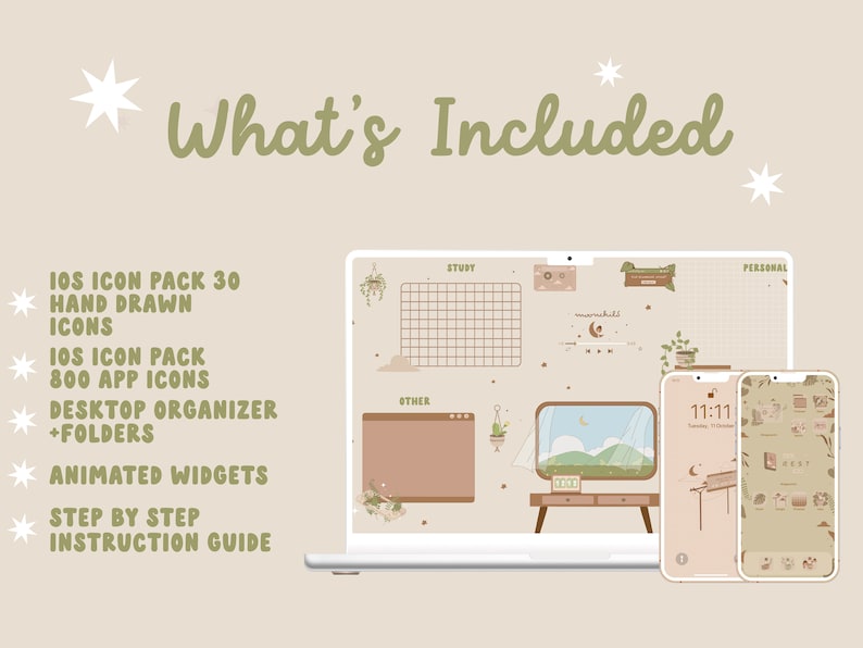 Retro Lofi Dreams Desktop Organizer Wallpaper and App Icons - Etsy