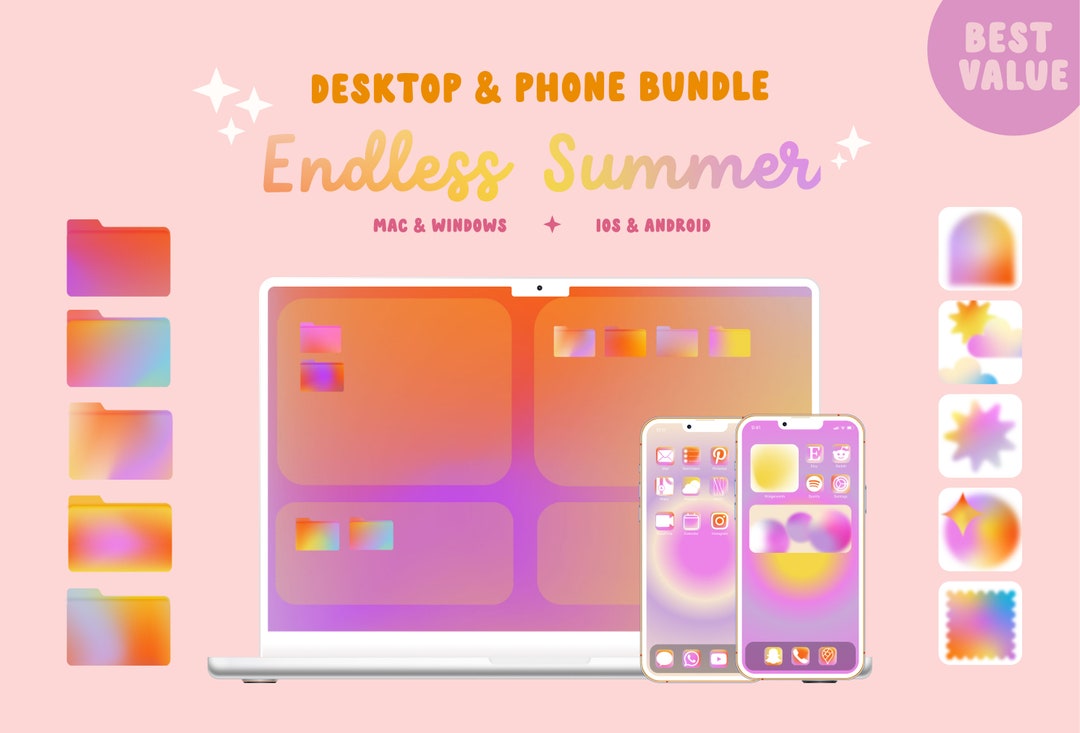 Endless Summer Desktop Organizer Wallpaper and App Icons IOS Icon Pack ...