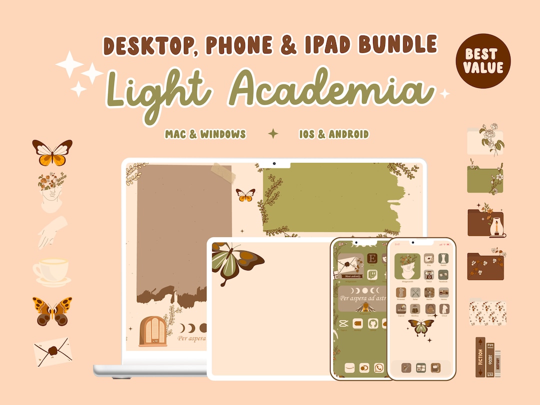Light Academia Desktop Organizer Wallpaper and App Icons IOS Icon Pack ...
