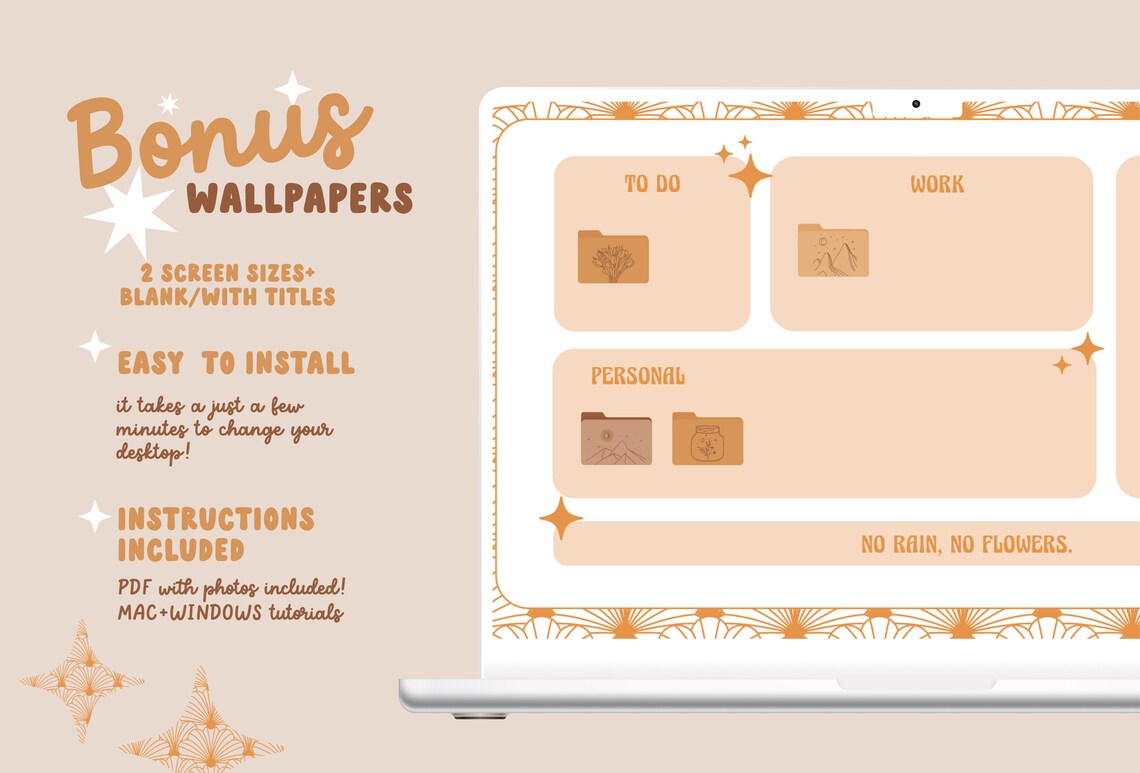 Mid Century Boho Desktop Organizer Wallpaper Vintage Modern - Etsy