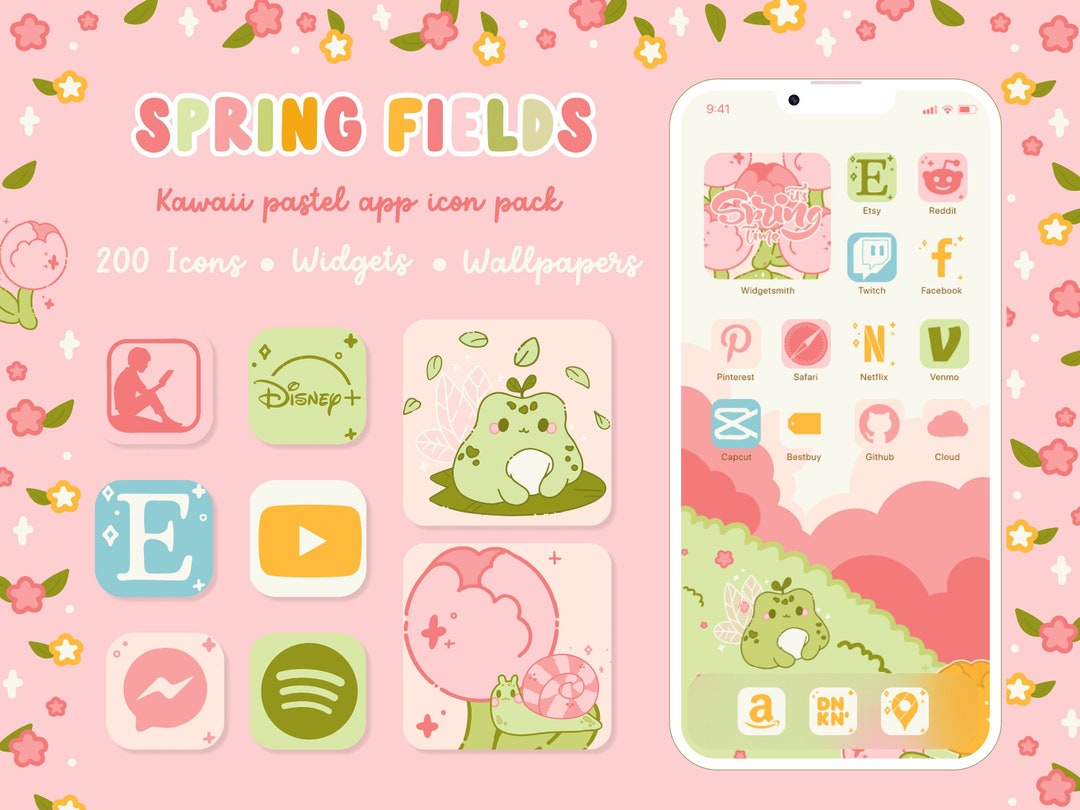 Spring Fields Aesthetic App Icons Pink Kawaii iPhone Wallpaper Widgets ...