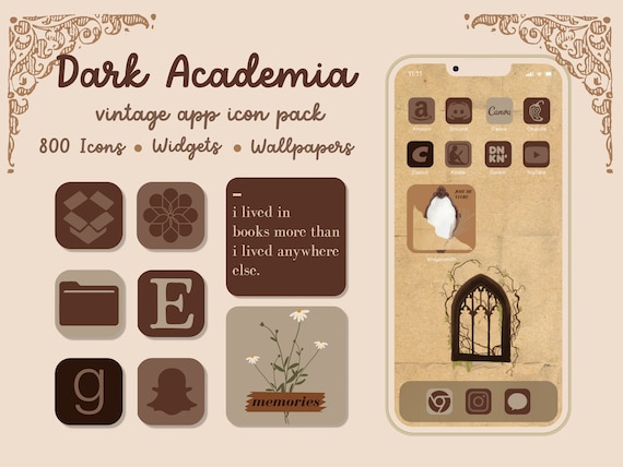 Cozy Dark Academia App Icons Vintage Vibes Aesthetic App Icons - Etsy