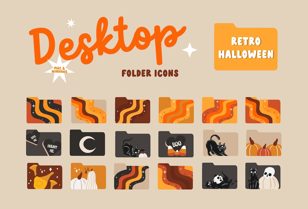 Retro Halloween Desktop Organizer Wallpaper Desktop Icons for Mac ...