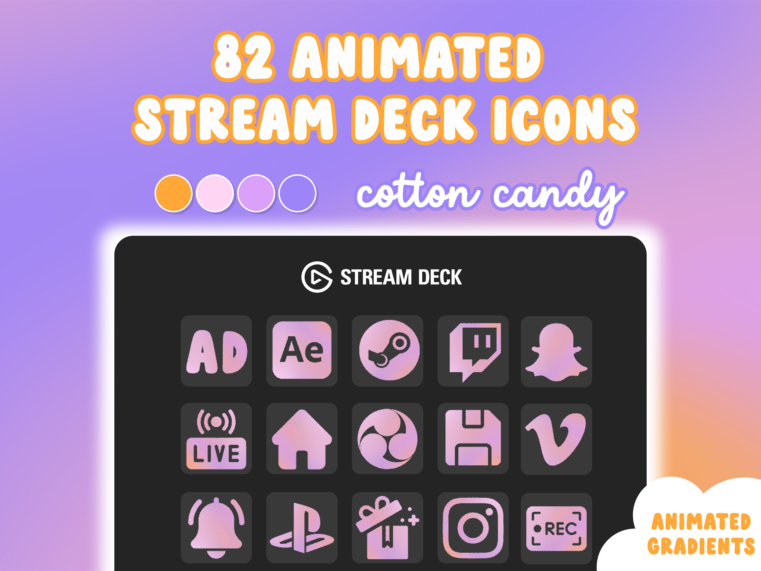 STREAM DECK ICONS Cotton Candy Gradient Streamer Sky Pink Purple Orange ...