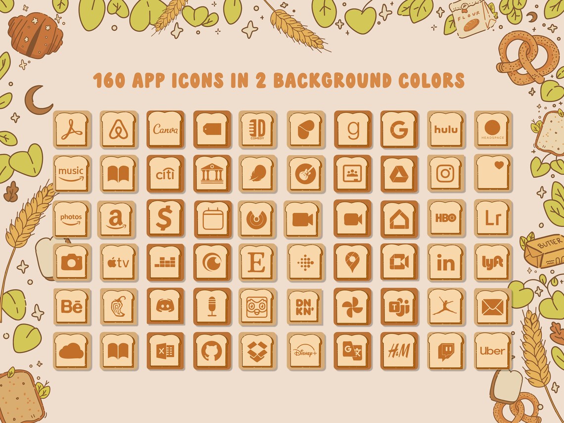 Cute Bakery App Icons Hand Drawn Iphone Ios 14 15 & Android - Etsy