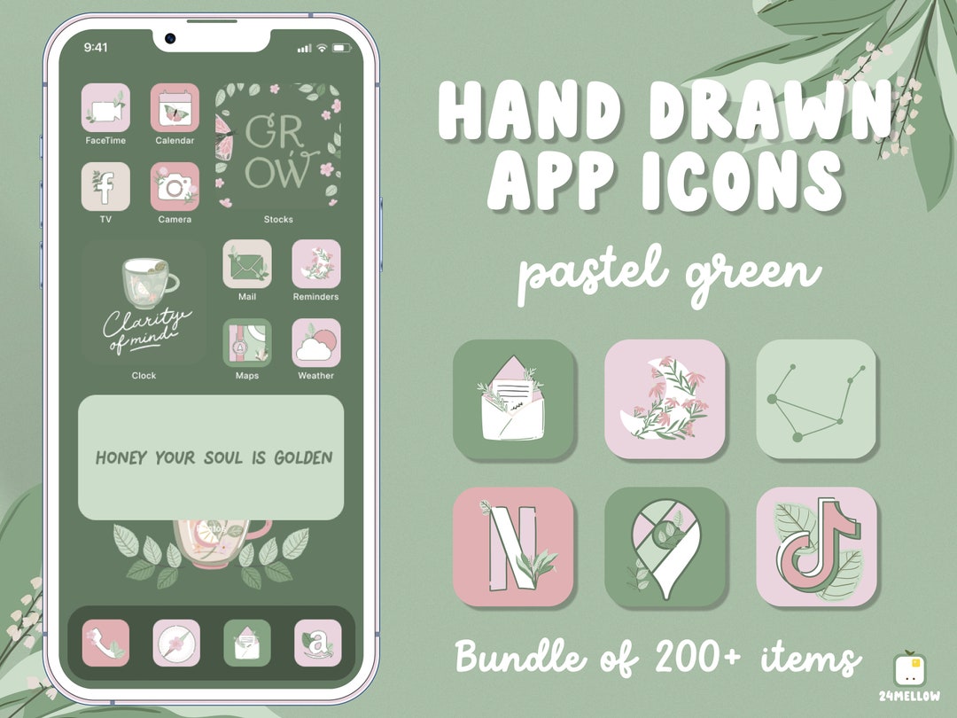 IPhone Ios Icons 14 15 Neutral App Icons Pack Soft Pastel Green ...