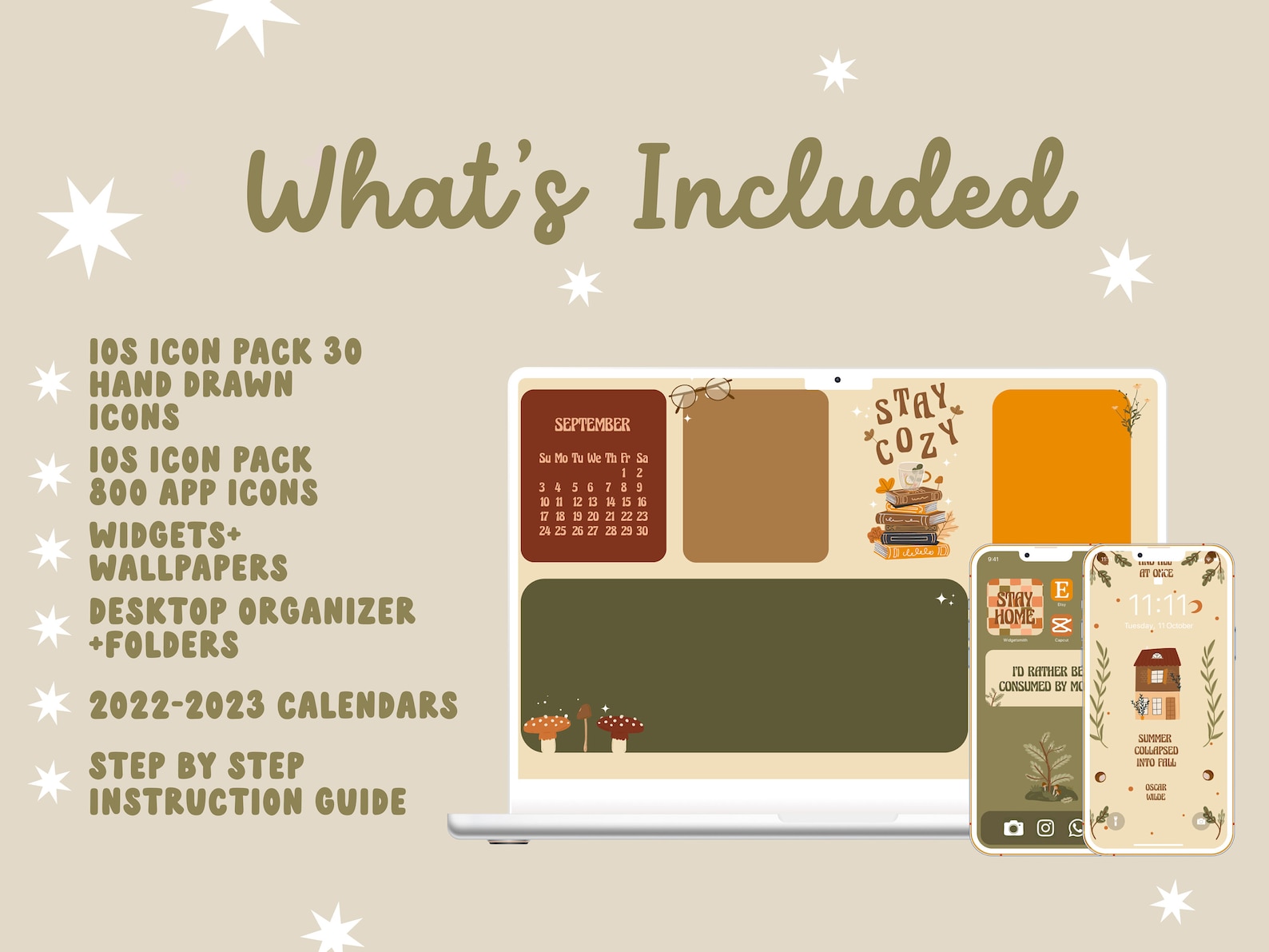 Retro Hygge Cozy Desktop Organizer Wallpaper and App Icons - Etsy