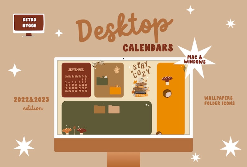 Retro Hygge Desktop Organizer Wallpaper 2022-2023 Calendars - Etsy