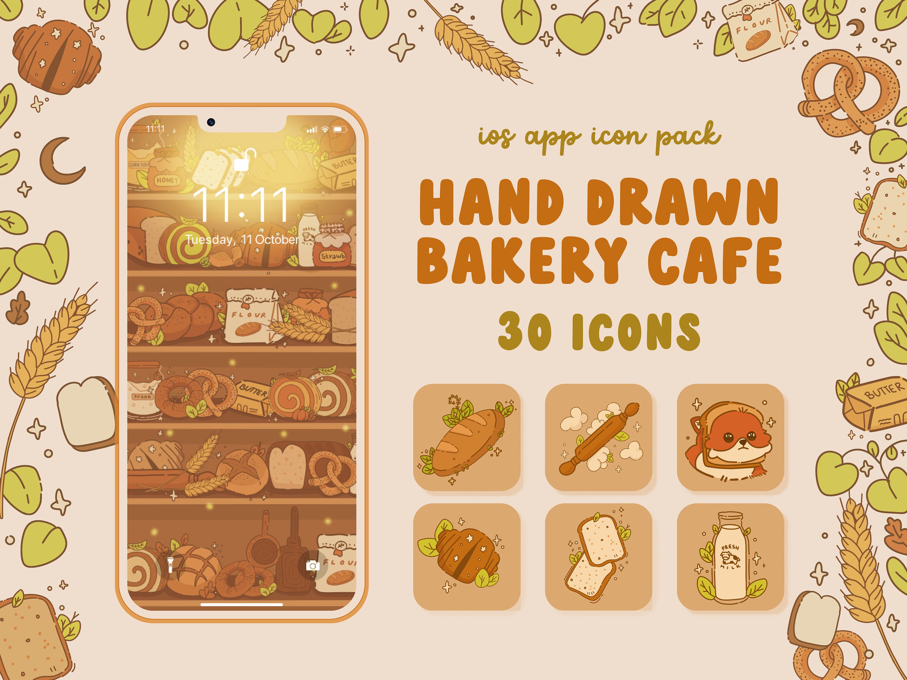 French Fox Bakery App Icons Hand Drawn iPhone Ios 14 15 & Android ...
