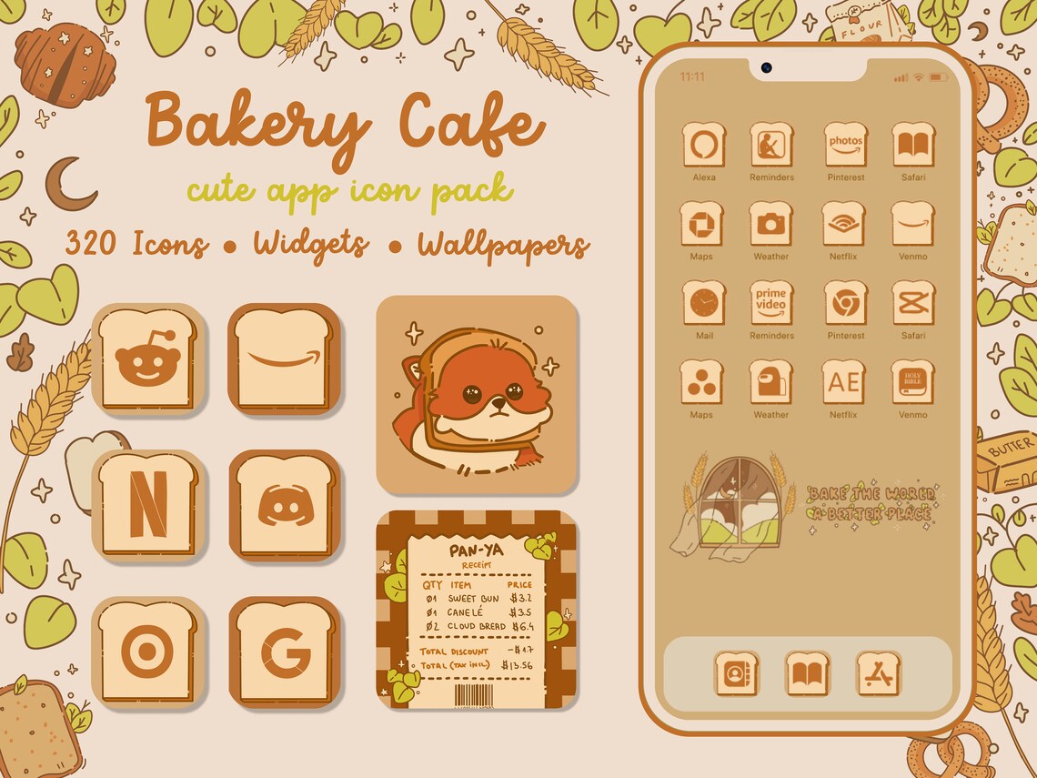 Cute Bakery App Icons Hand Drawn Iphone Ios 14 15 & Android - Etsy