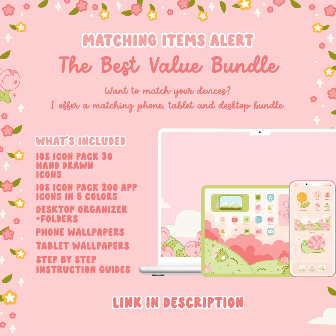 Spring Fields Aesthetic App Icons Pink Kawaii iPhone Wallpaper Widgets ...