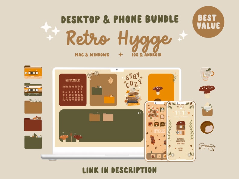 Retro Hygge Desktop Organizer Wallpaper 2022-2023 Calendars - Etsy