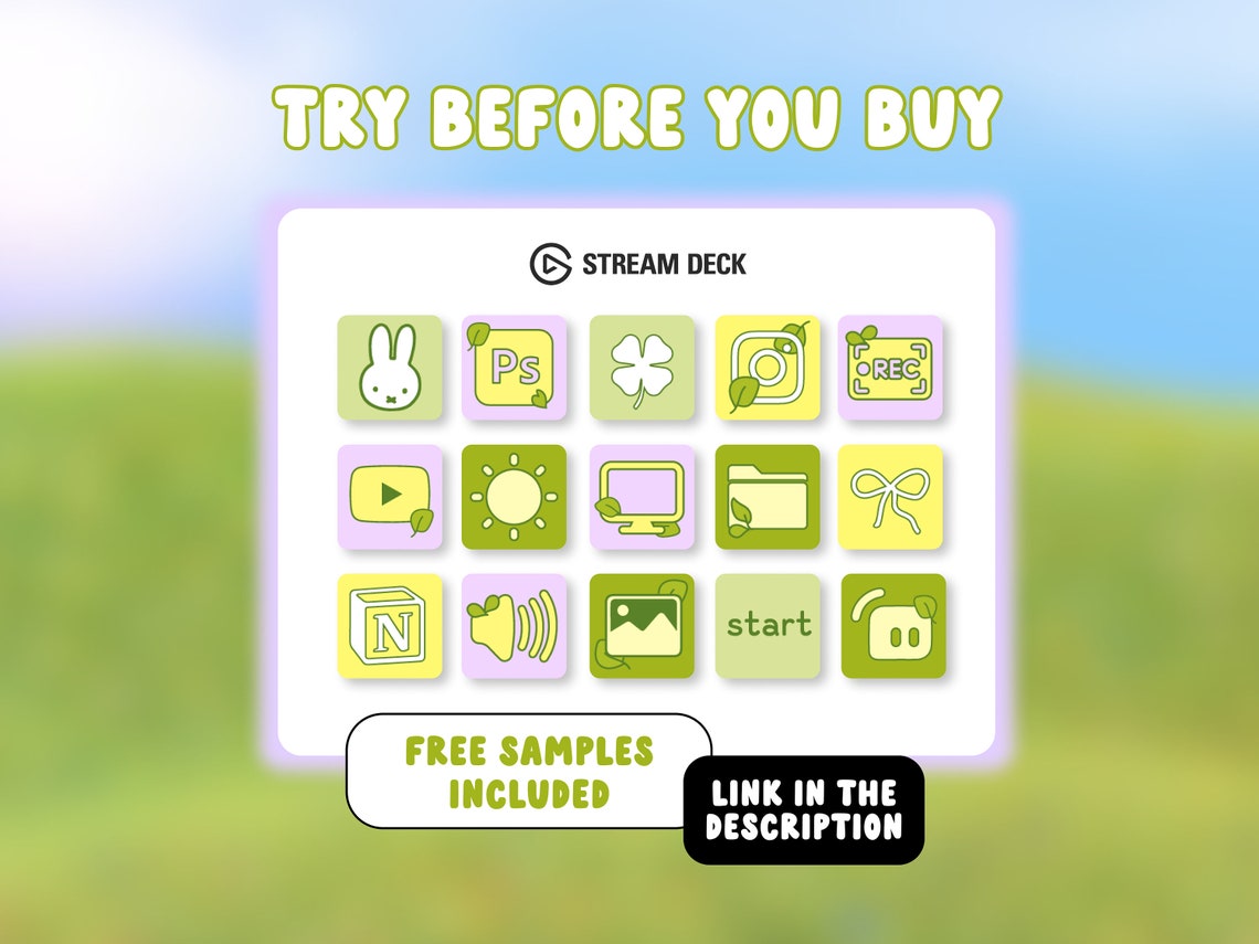 STREAM DECK ICONS Meadow Breeze Streamer Kawaii Green Stream Deck ...