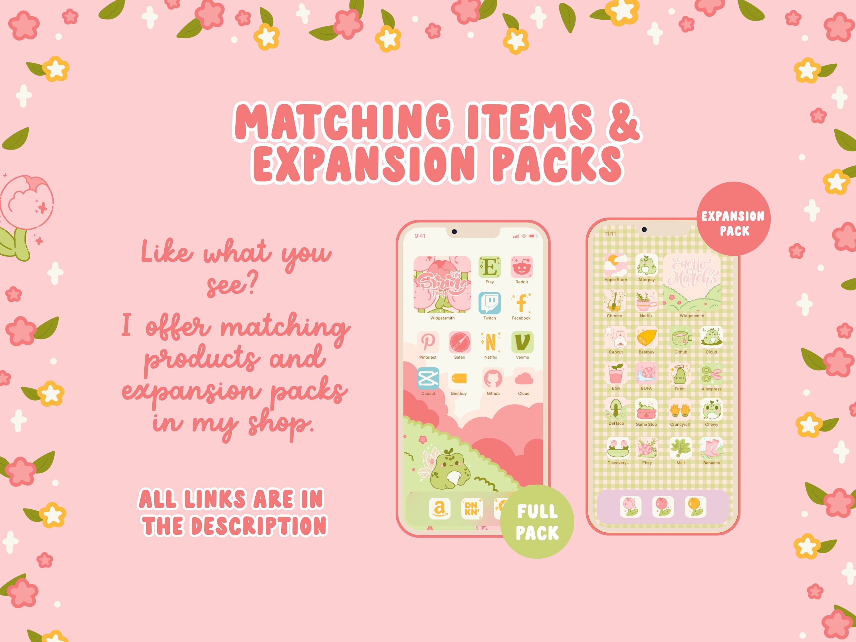 Spring Fields Aesthetic App Icons Pink Kawaii Iphone Wallpaper - Etsy
