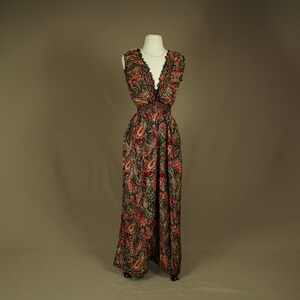 Paisley Long Romper L Ruffled Sleeve Jump Suit L Lettuce Trim V Neck ...