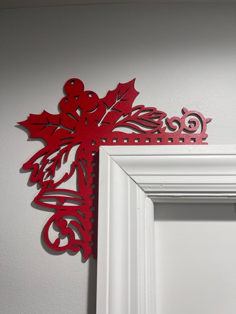 Christmas Wooden Door Corner Sign Holly Leaves Berries - Etsy