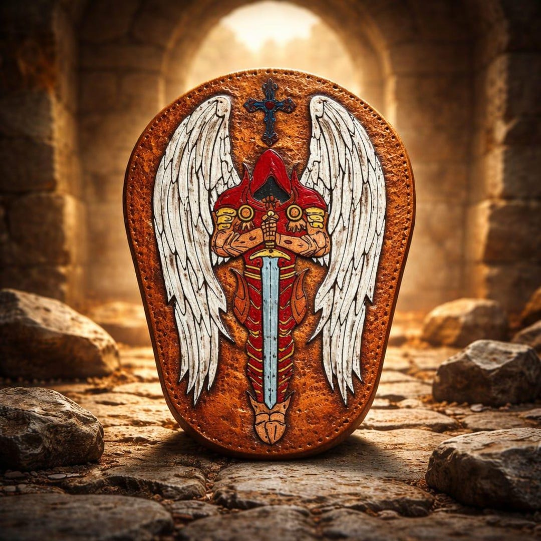 Patch Featuring Archangel Michael, Made of Cowhide Leather, Tooled and ...