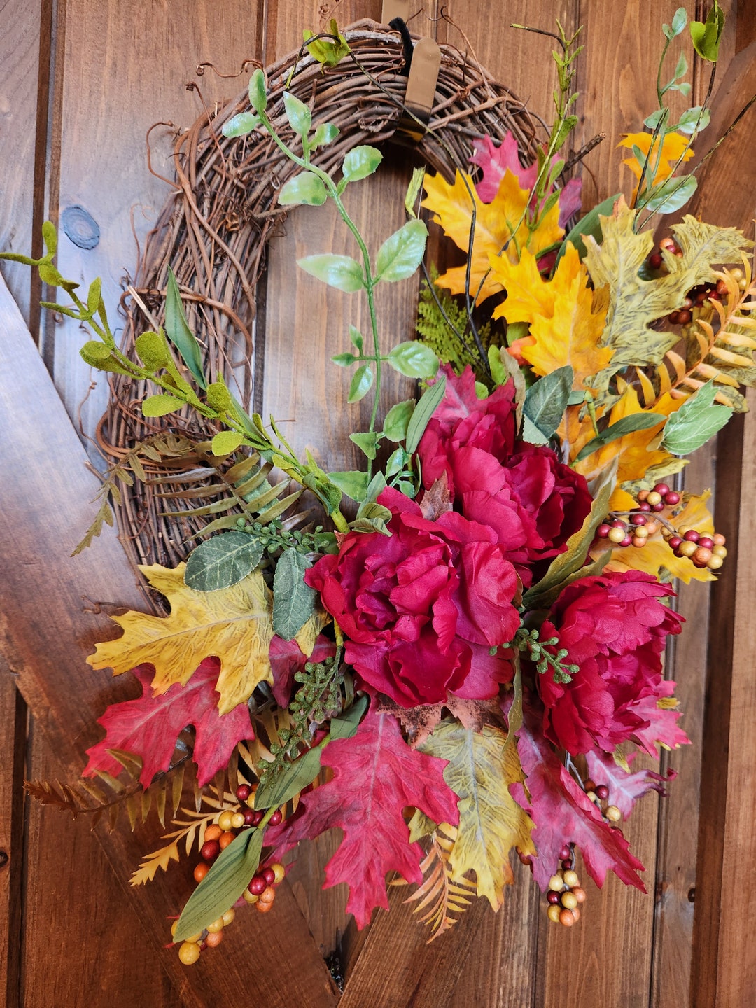 Peony Fall Wreath, Maroon Peonies, Elegant Fall Wreath, Colorfull Fall ...