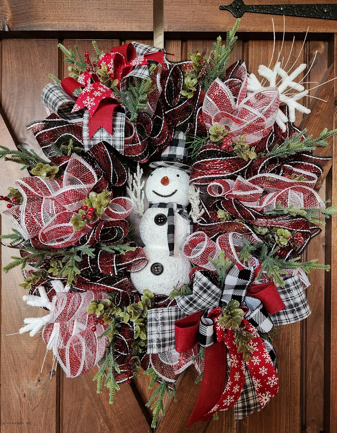 Rustic Snowman Circlet, Snowman Cabin Wreath, Pine Deco Mesh Wreath ...