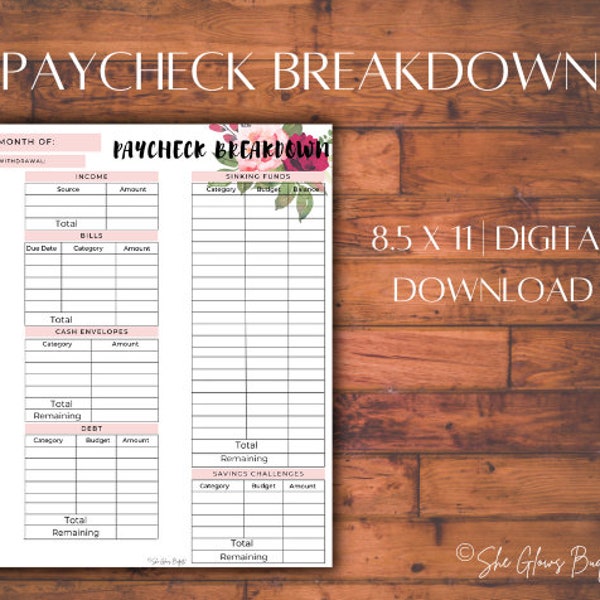 Cash Breakdown Sheet - Etsy