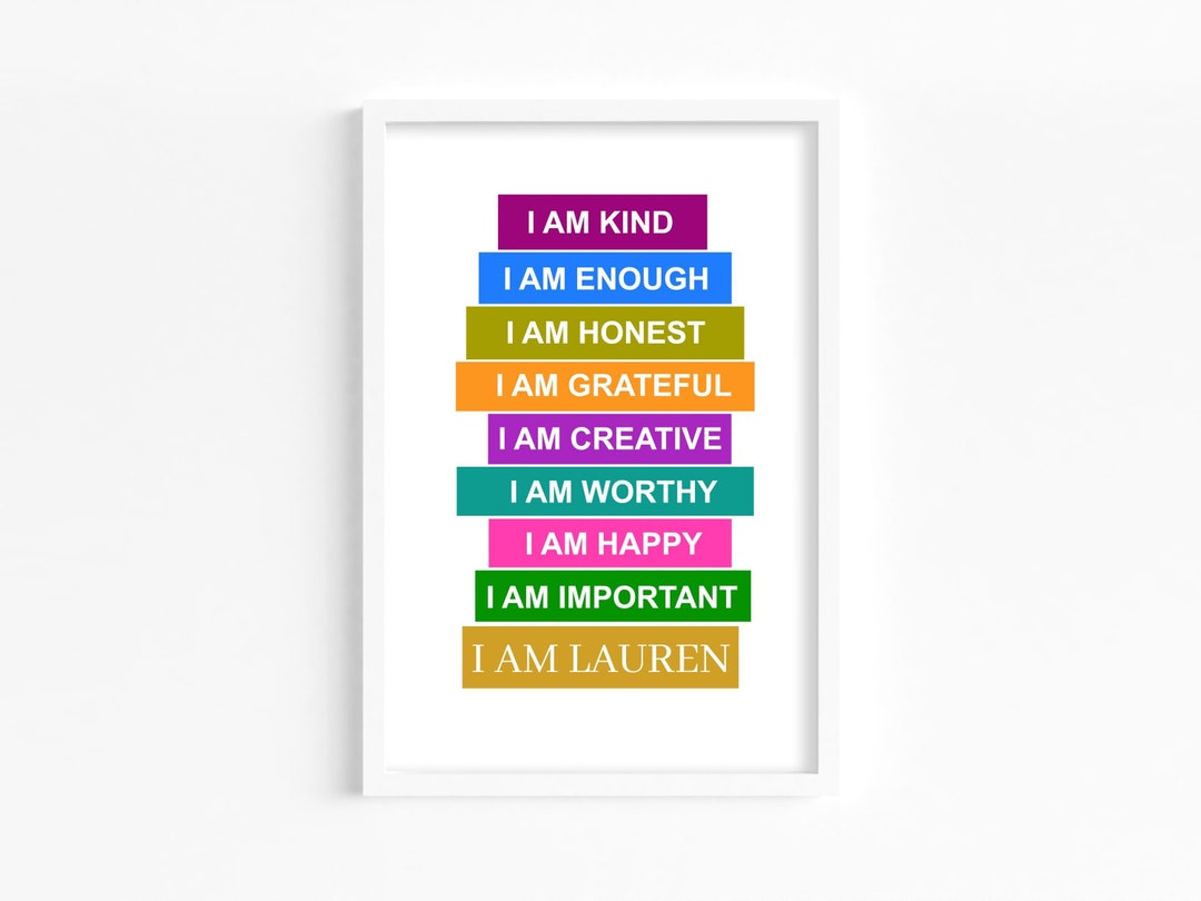 Positive Affirmation Poster Personalised Motivation Rainbow Print, Kids ...