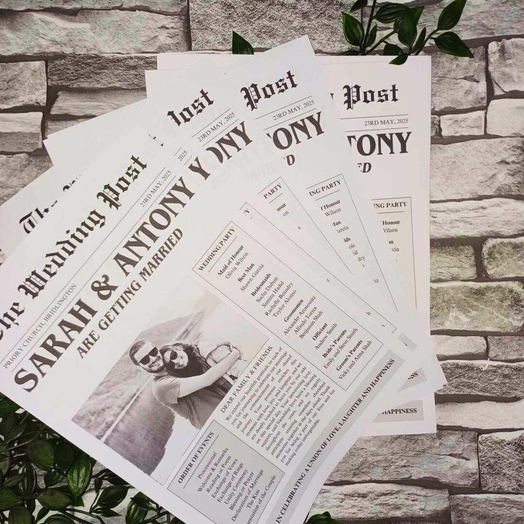 Custom Wedding Newspaper, Double Sided Keepsake - Etsy