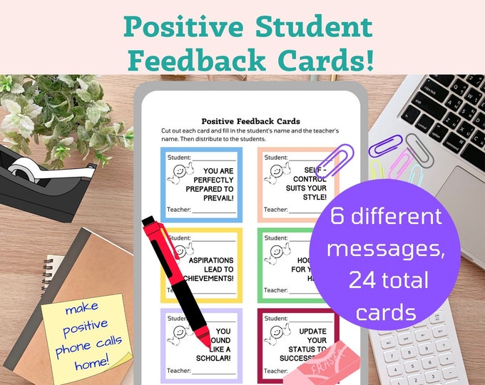 Feedback Cards, Student Reward Cards, Behavior Chart for Classroom ...