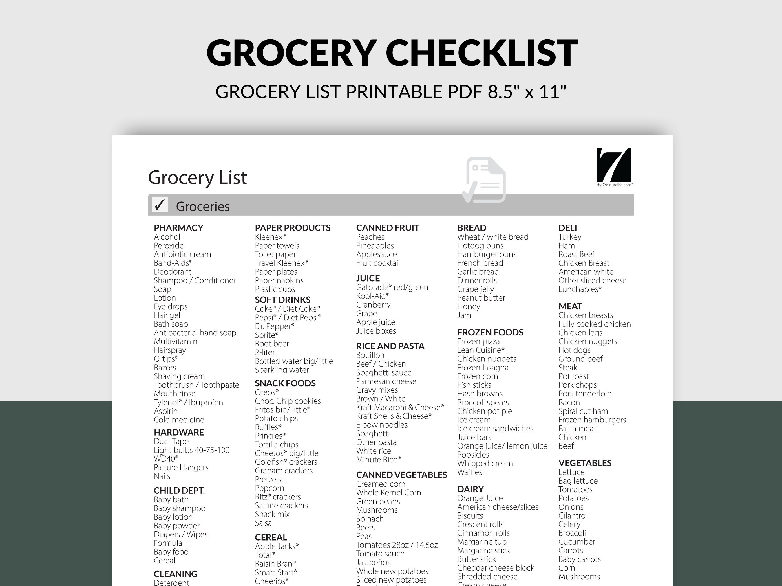 Grocery List Printable Template Groceries PDF Download Note Checklist ...