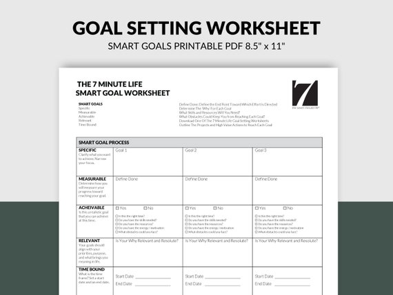 Goal Setting Worksheet SMART Goals Template Printable - Etsy