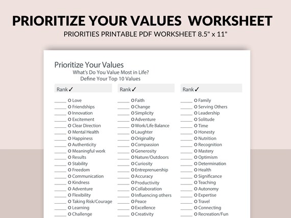 Self Discovery Printable Worksheet: Identify Your Priorities - Etsy