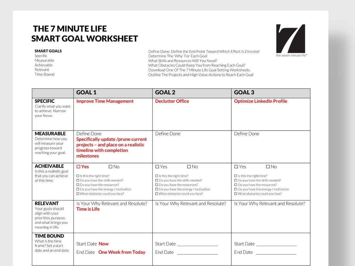 Goal Setting Worksheet SMART Goals Template Printable - Etsy