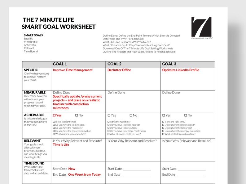 Goal Setting Worksheet SMART Goals Template Printable - Etsy