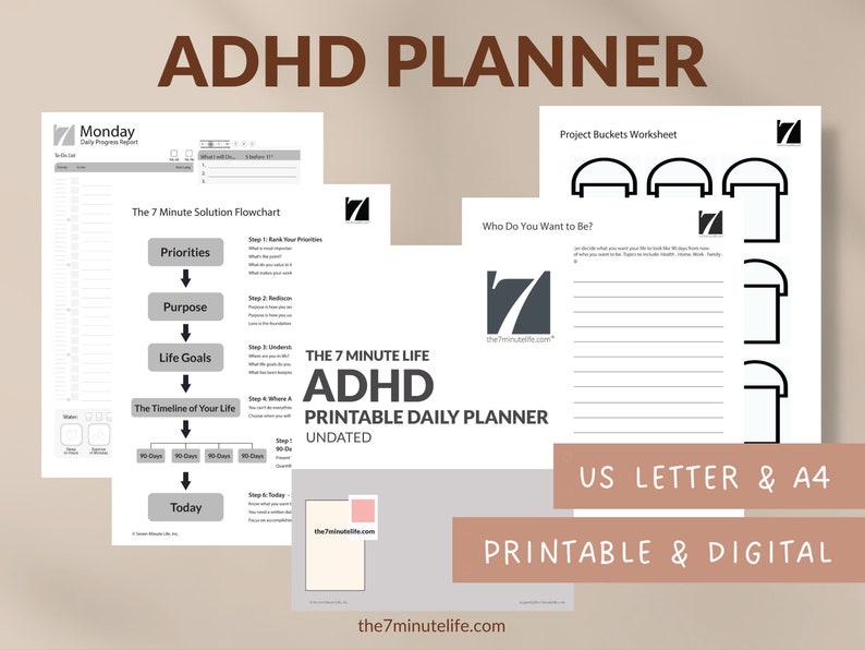 ADHD Planner: 7 Minute Life, Printable Daily Organizer (PDF) - Etsy