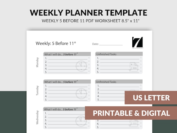 Weekly Planner Template 5 Before 11 to Do List Printable - Etsy