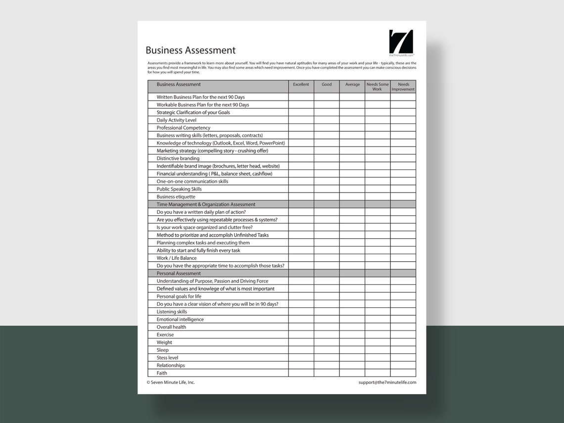 Business Assessment Worksheet: Printable Business Plan Tool (PDF) - Etsy