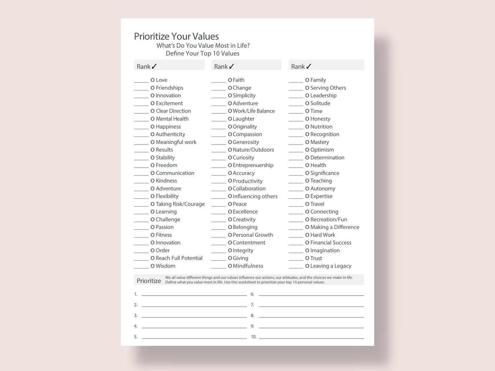 Self Discovery Printable Worksheet: Identify Your Priorities - Etsy