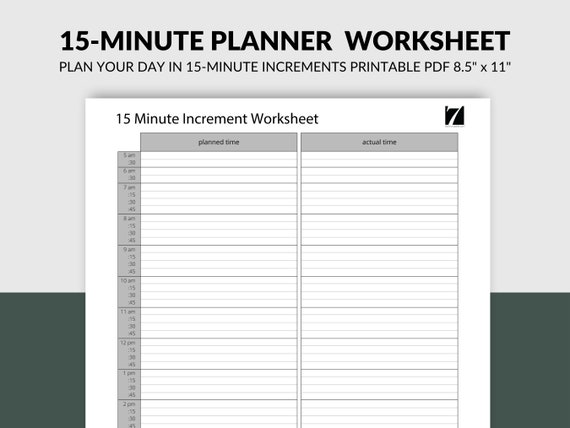15 Minute Increment Worksheet 15 Minute Printable Daily - Etsy