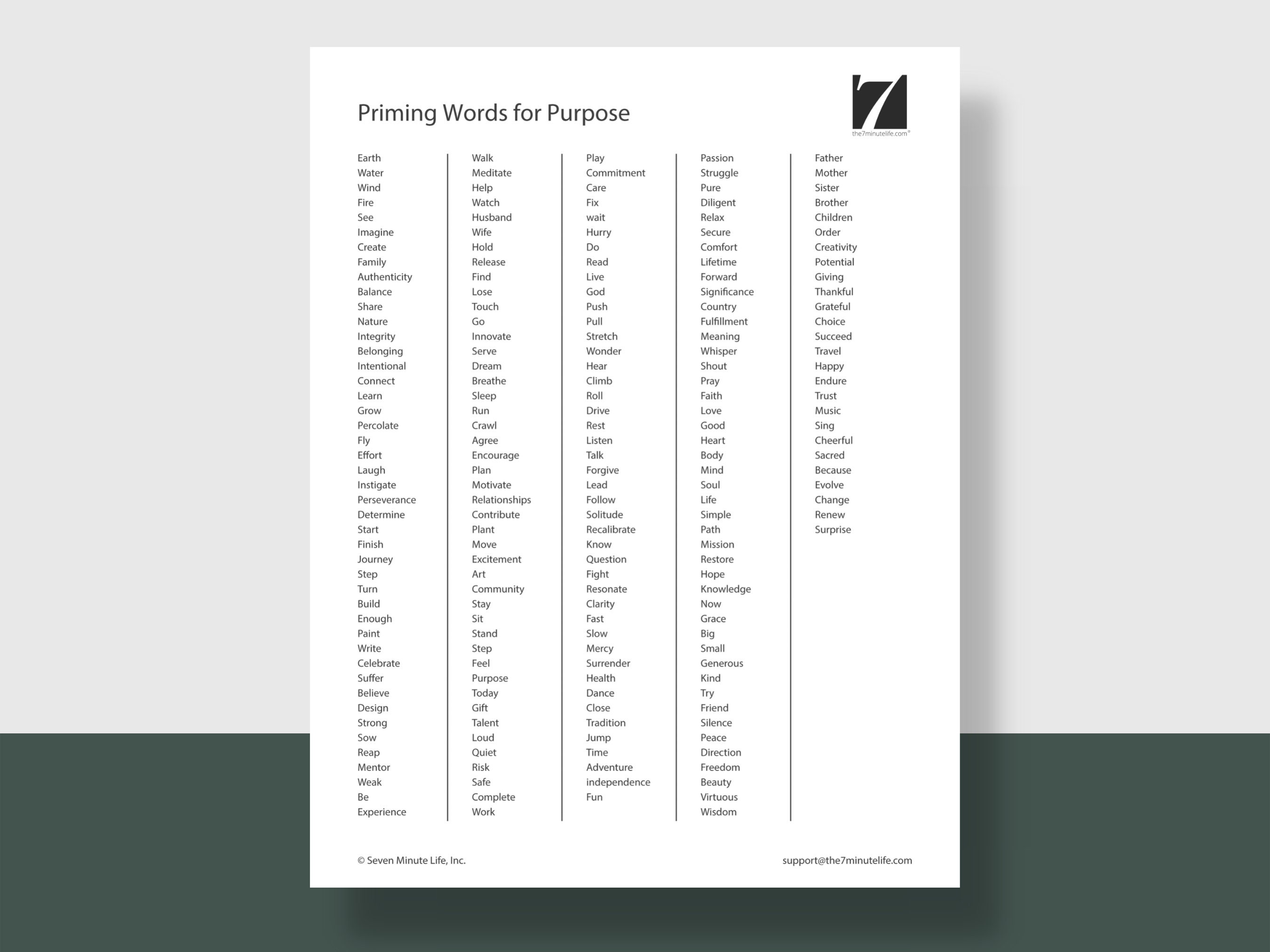 Priming Words for Purpose Worksheet: Life Purpose Tool (printable) - Etsy