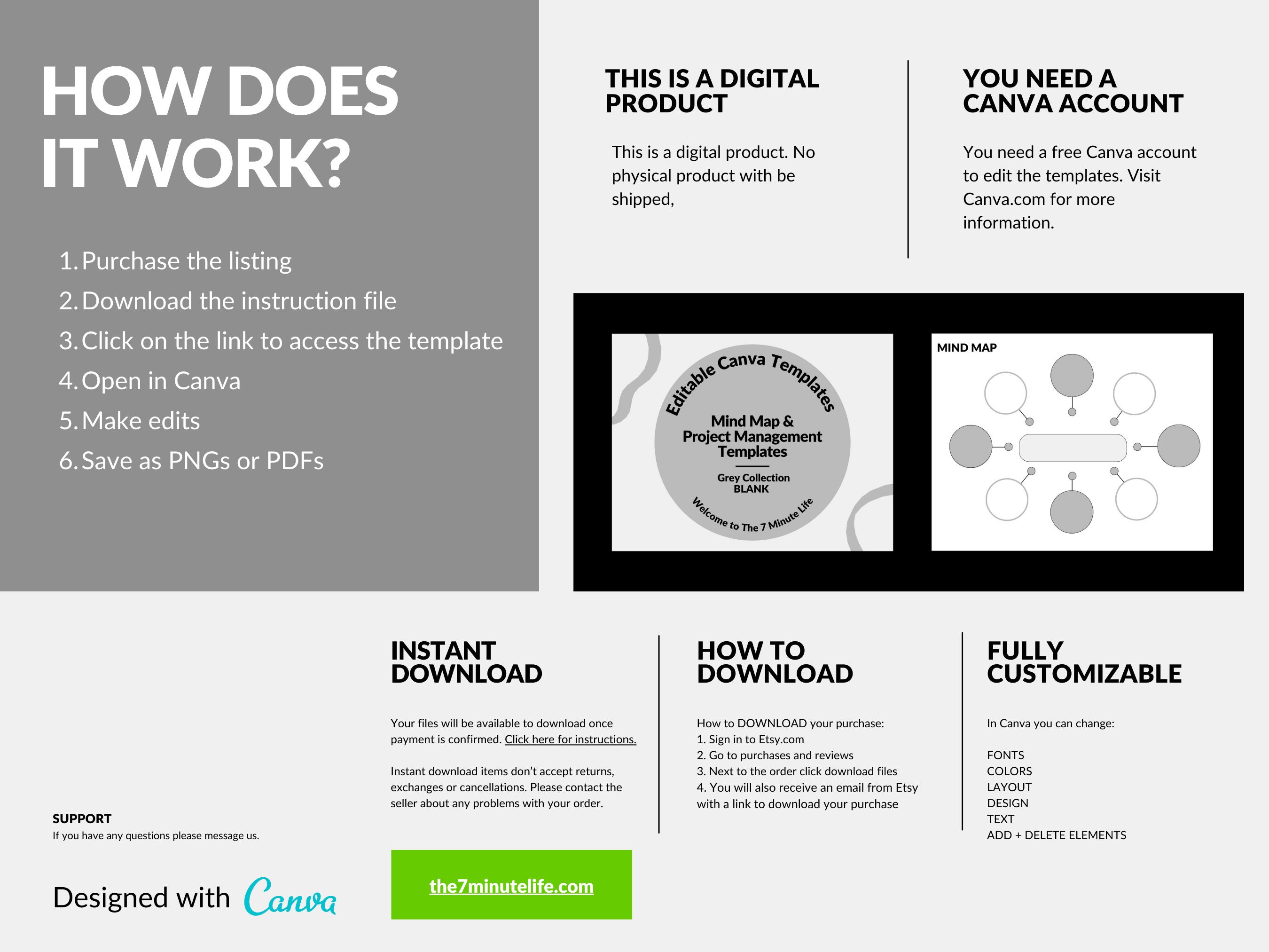 Canva Mind Map Planner, Editable Project Planner, Blank Project ...