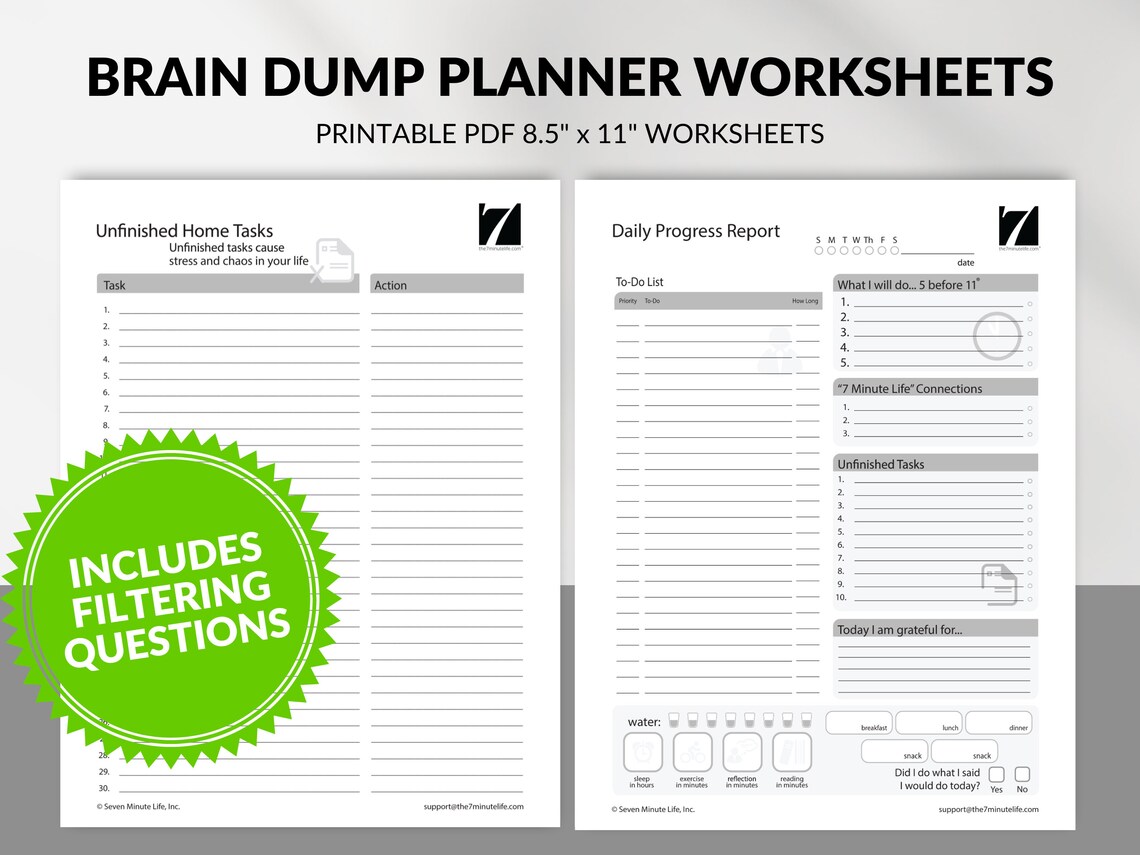 BRAIN DUMP Planner Brain Dump Printable Template BUNDLE Brain Dump ...