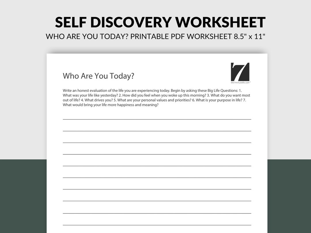 Self Discovery & Life Purpose Worksheet: Who Are You Today? PDF Journal ...