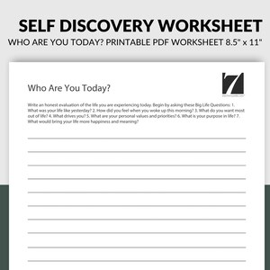 Self Discovery & Life Purpose Worksheet: Who Are You Today? PDF Journal ...