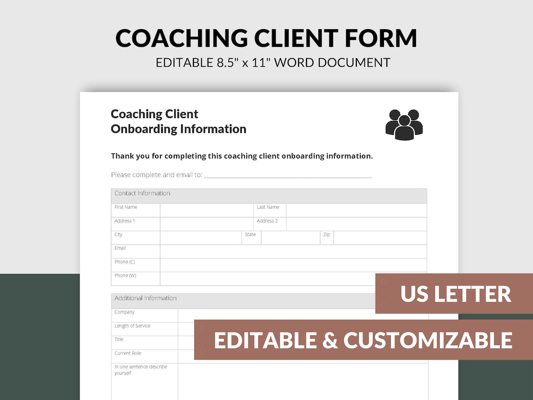 Coaching Client Intake Form | Editable Coaching Template | Customizable ...