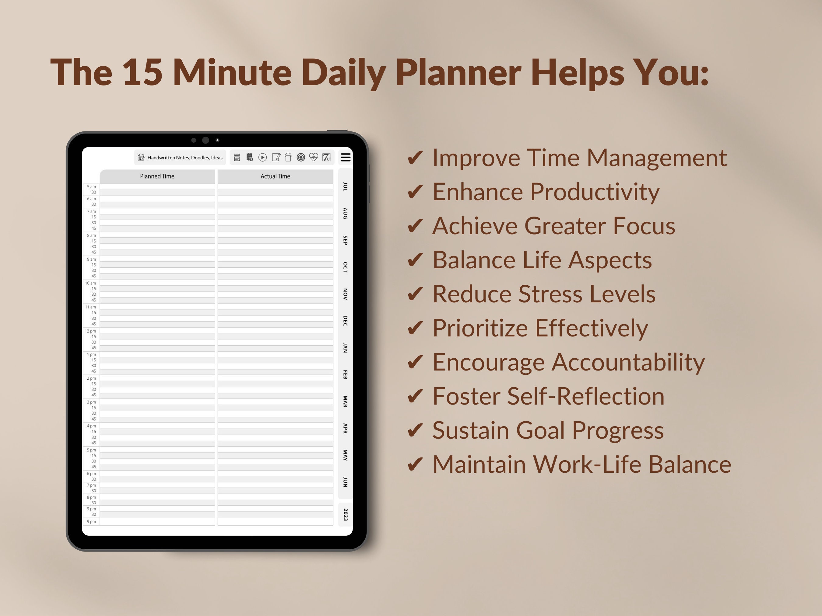 15 Minute Planner Printable & Digital Time Blocking Template 15 Minute ...